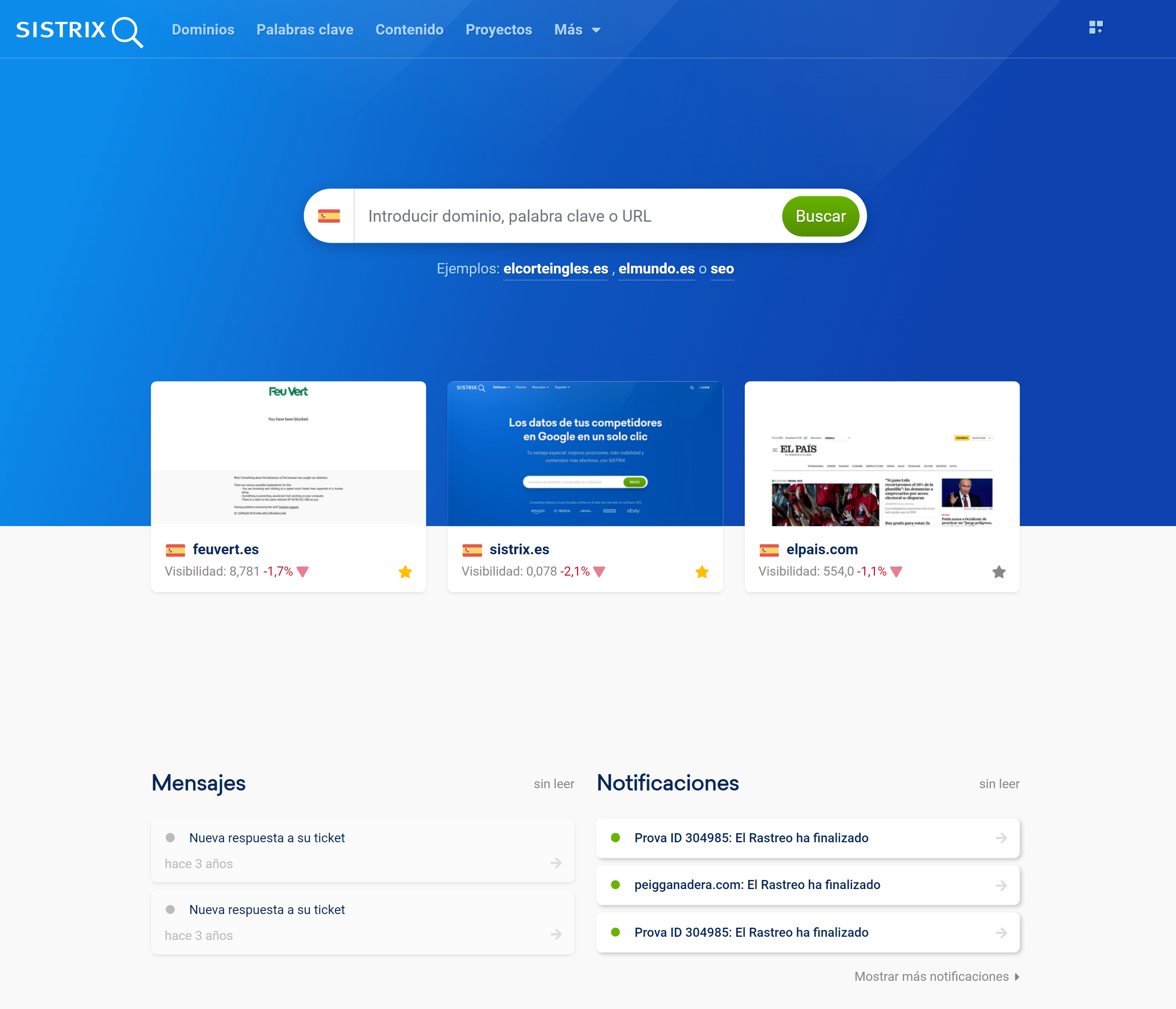 La interfaz de SISTRIX: ¿Cómo es la estructura de la página de inicio ...